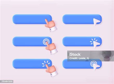 Set Of 3d Buttons With Hand Pointer Clicking Navigation Search For Web