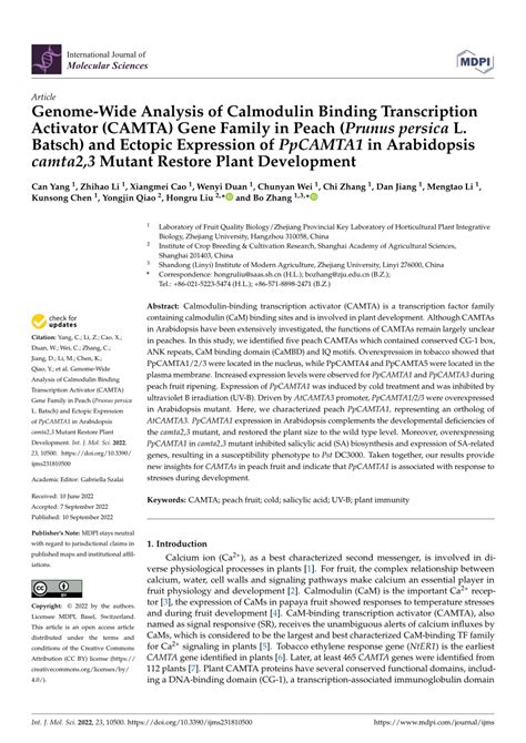 Pdf Genome Wide Analysis Of Calmodulin Binding Transcription