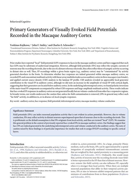 Pdf Primary Generators Of Visually Evoked Field Potentials Recorded In The Macaque Auditory Cortex