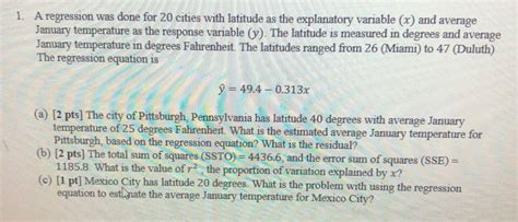 solved 1 a regression was done for 20 cities with latitude