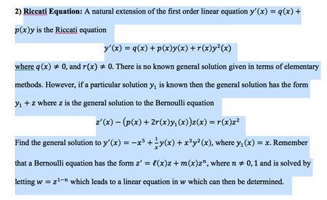 Solved 2 Riccati Equation A Natural Extension Of The First