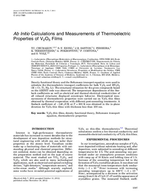 Pdf Ab Initio Calculations And Measurements Of Thermoelectric