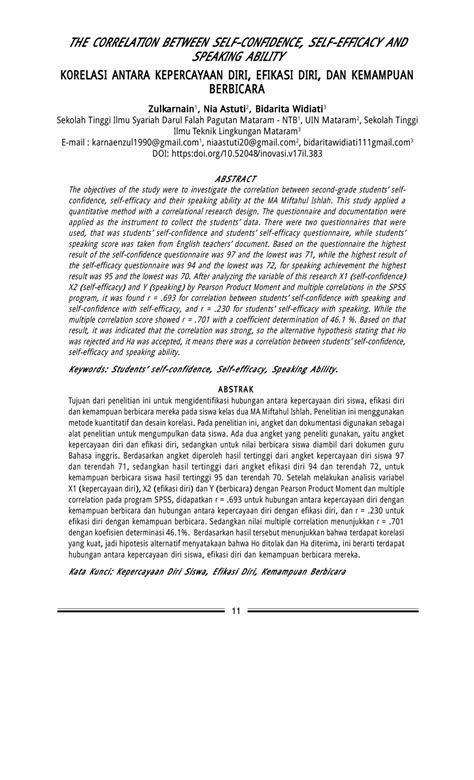 Pdf The Correlation Between Self Confidence Self Efficacy And Speaking Ability
