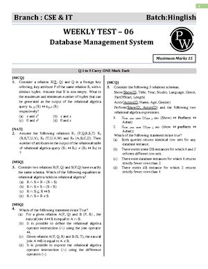Question Papaer SOE 0719115 Data Structure Mid Semester Examination