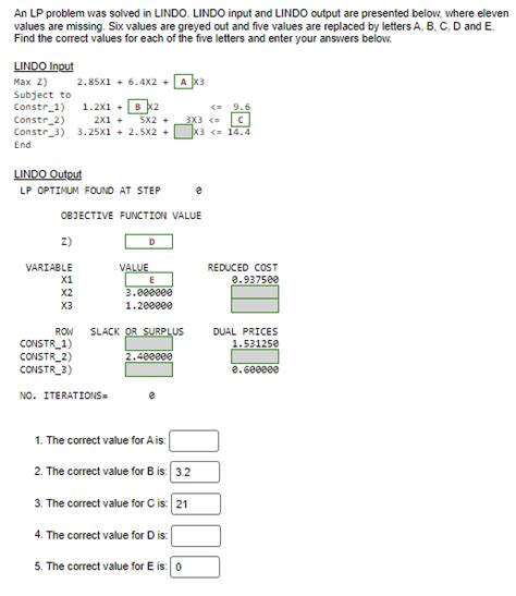 solved an lp problem was solved in lindo lindo input and