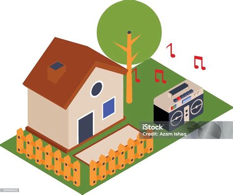 이웃에게 방해가 되는 실외 스테레오 시스템을 가진 개인 아이소메트릭 개념 벡터 색상 아이콘 디자인 이웃 갈등 스톡 일러스트레이션 나쁜 이웃 기호 개념에 대한 스톡 벡터 아트