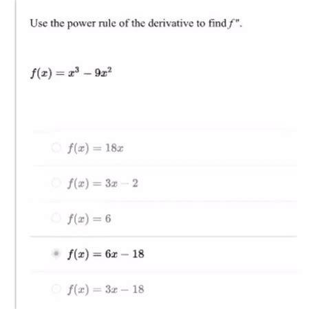 Solved Use the power rule of the derivative to find f′′. | Chegg.com