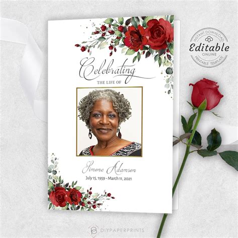 Red Obituary Template Etsy