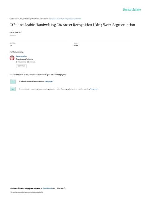Off Line Arabic Handwriting Character Recognition Using Word