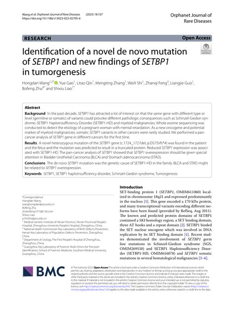 Pdf Identification Of A Novel De Novo Mutation Of Setbp1 And New