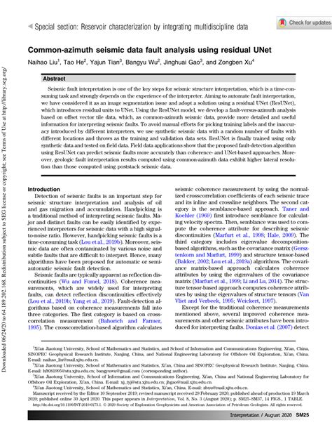 Pdf Common Azimuth Seismic Data Fault Analysis Using Residual U Net