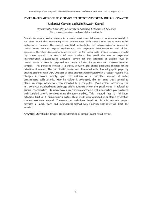 Pdf Paper Based Microfluidic Device To Detect Arsenic In Drinking Water