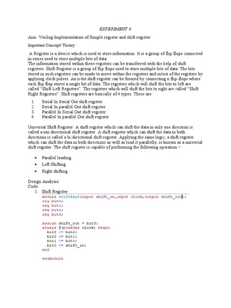 Experiment 6 Verilog Pdf