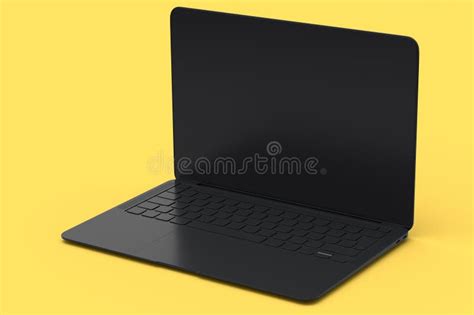 Aluminum Laptop With Empty Screen Isolated On Yellow Monochrome Background Stock Illustration