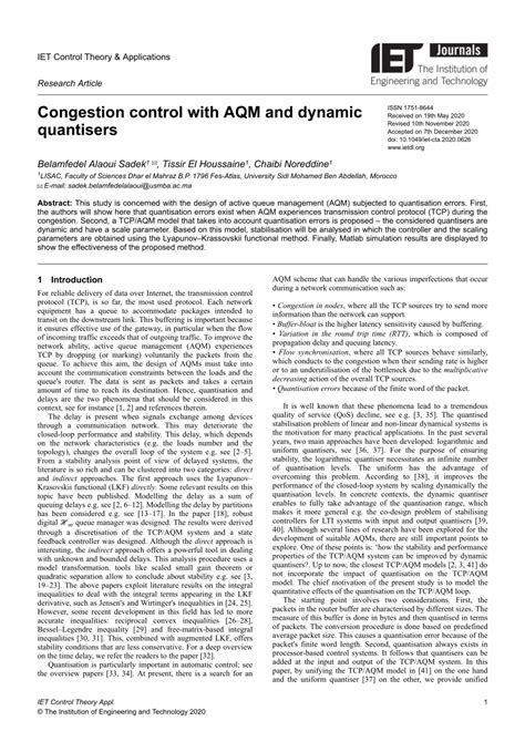 Pdf Congestion Control With Aqm And Dynamic Quantisers