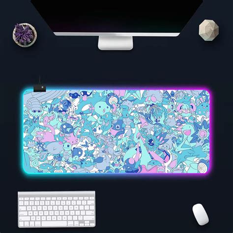 น่ารักการ์ตูน Es Rgb Pc Gamer คีย์บอร์ดแผ่นรองเมาส์ Mousepad Led เรืองแสงแผ่นรองเม้าส์ยาง
