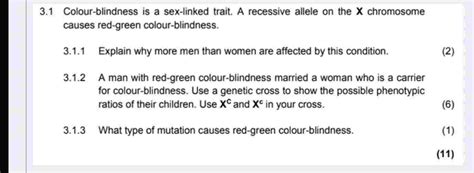 Solved 31 ﻿colour Blindness Is A Sex Linked Trait A