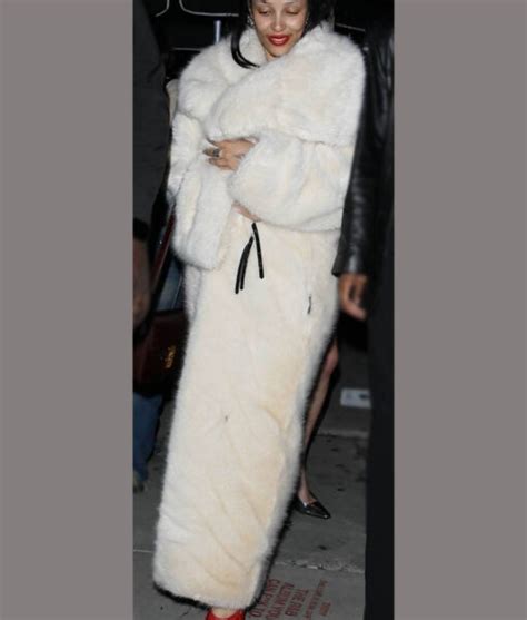 Doja Cat Beige Long Fur Coat The Leather City