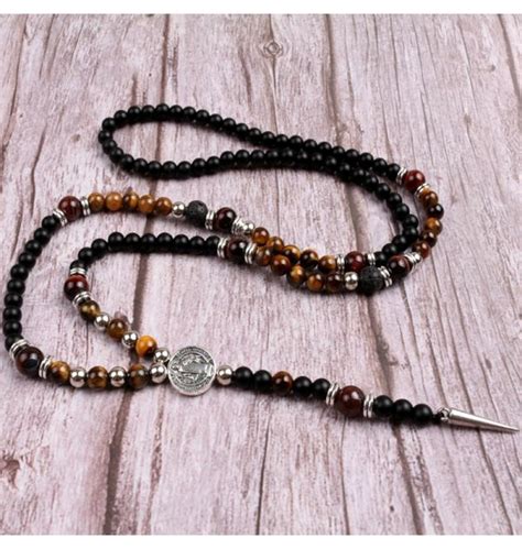 롱진주목걸이 담수진주목걸이 여성 레이어드 남성용 검은 구슬 호랑이의 눈천연석긴 목걸이6mm 티몬