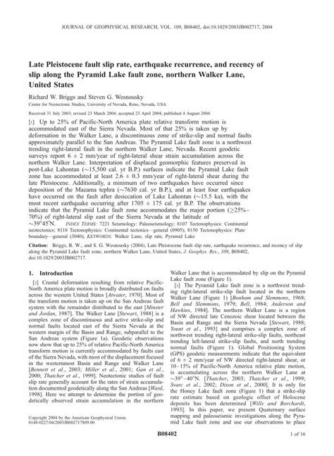 Pdf Late Pleistocene Fault Slip Rate Earthquake Recurrence Dokumen