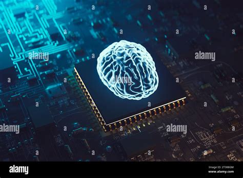 Background of artificial intelligence brain floating hologram on AI semiconductor chip, 3d ...