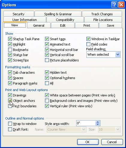 Using Object Anchors Microsoft Word