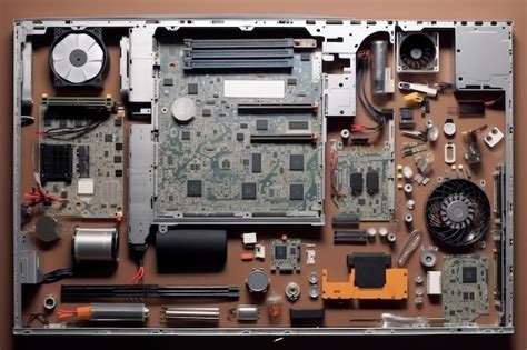Premium Ai Image Parts Of Disassembled Computer Top View Professional Advertising Photography