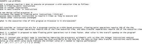 Solved Amdahls Law Problems Q1 A Program Requires 1 Msec To Execute