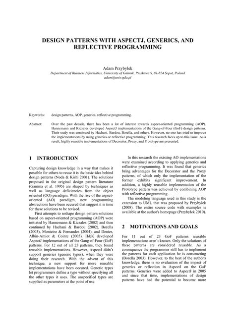 Pdf Design Patterns With Aspectj Generics And Reflective Programming