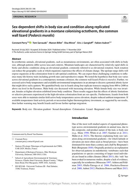 Sex Dependent Shifts In Body Size And Condition Along Replicated