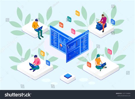 Isometric Programmer Coding New Project Web Stock Vector Royalty Free