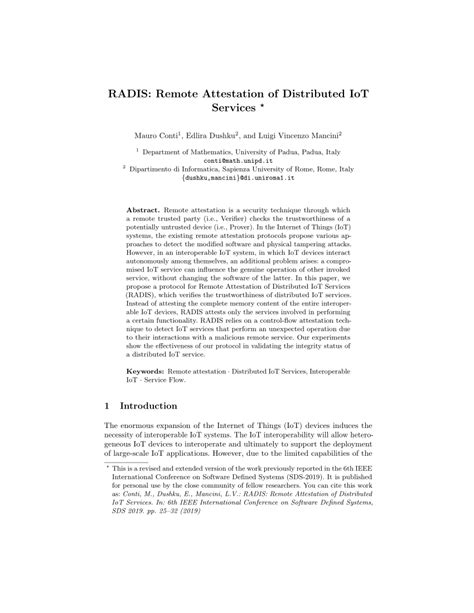 Pdf Radis Remote Attestation Of Distributed Iot Services