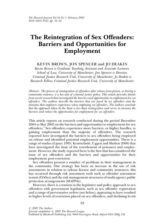 Pdf The Reintegration Of Sex Offenders Barriers And Opportunities
