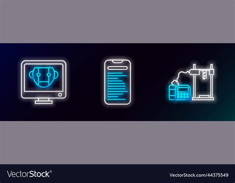 set line 3d printer bot and computer api vector image