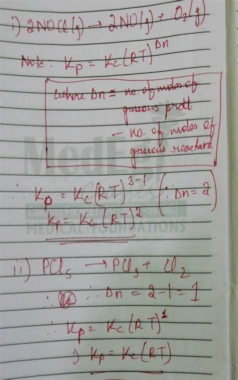 For Which Of The Following Reversible Reactions Kp Kc