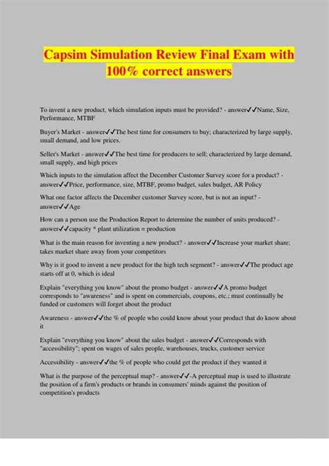 Capsim Simulation Review Final Exam With 100 Correct Answers Capsim Stuvia Us
