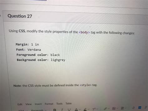 Solved Question 27 Using Css Modify The Style Properties Of
