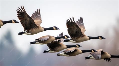 Premium Photo Flock Of Canadian Geese Flying In The Sky