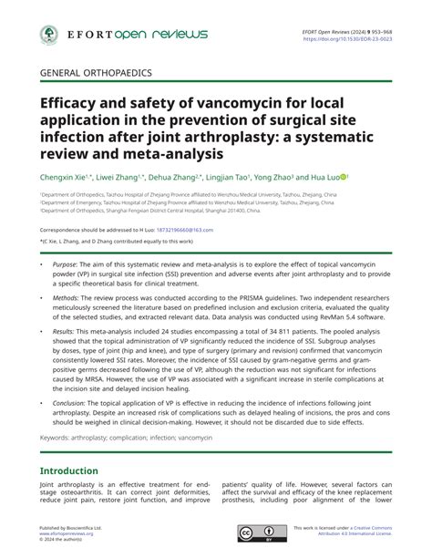 Pdf Efficacy And Safety Of Vancomycin For Local Application In The Prevention Of Surgical Site