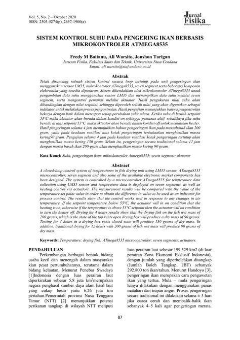 Pdf Sistem Kontrol Suhu Pada Pengering Ikan Berbasis Mikrokontroler Atmega 8535