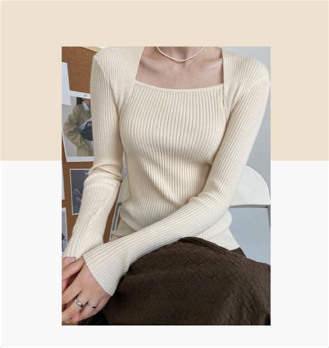 르뚜앙 당일출고 노도카 데일리룩 여성 스퀘어넥 골지 티셔츠 봄 가을 여자 긴팔티 르뚜앙