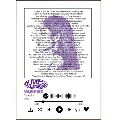 Olivia Rodrigo Vampire Lyrics Modern Wall Art And Prints 98types