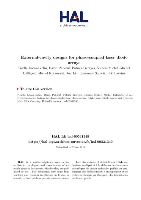 Pdf External Cavity Designs For Phase Coupled Laser Diode Arrays