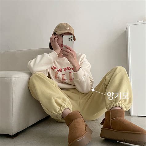 더클립 양기모 남녀공용 컬러링 도톰 오버핏 양기모 조거팬츠 트레이닝 팬츠