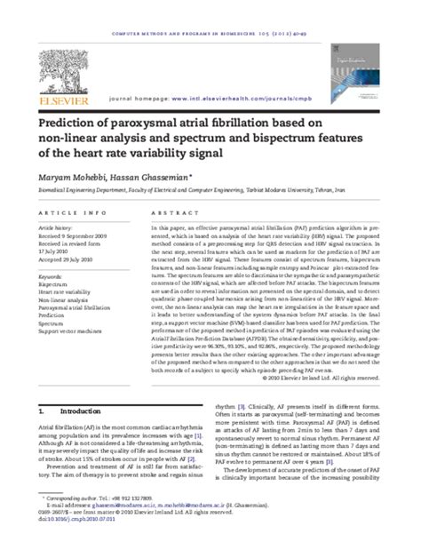 Pdf Prediction Of Paroxysmal Atrial Fibrillation Onset In Postoperative Patients Using Neuro