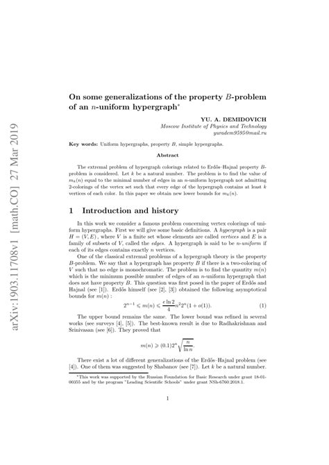 Pdf On Some Generalizations Of The Property B Problem Of An N