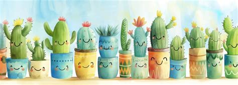 Cute Cactuses In Pots Hand Drawn Illustration Stock Illustration