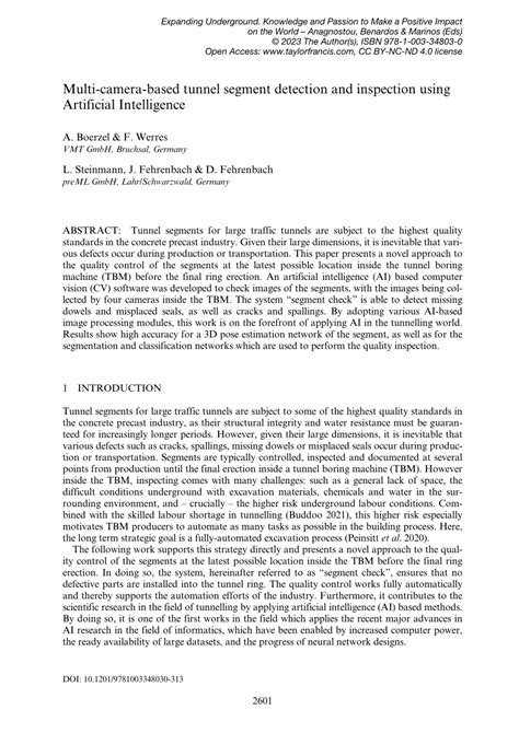 Pdf Multi Camera Based Tunnel Segment Detection And Inspection Using