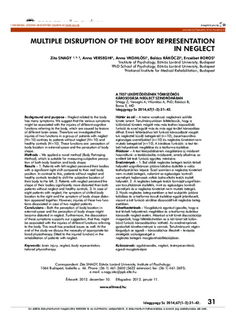 Pdf Multiple Disruption Of Body Representation In Neglect