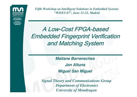 PDF A Low Cost FPGA Based Embedded Fingerprint Verification And Matching System